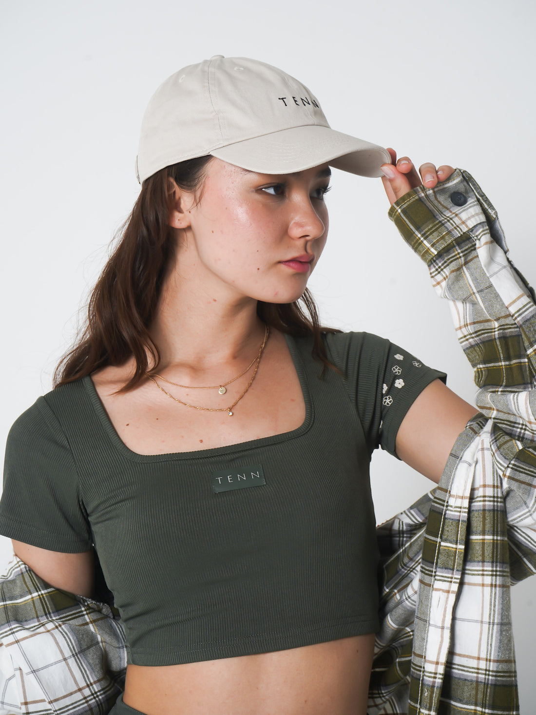 rib print T-top / khaki – AMATERASJAPAN